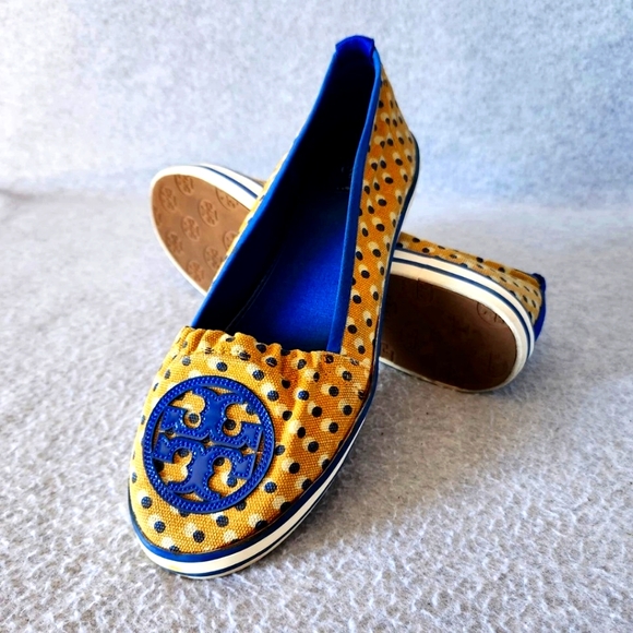 Tory Burch | Shoes | Tory Burch Signature Logo Blue Yellow Polka Dots ...